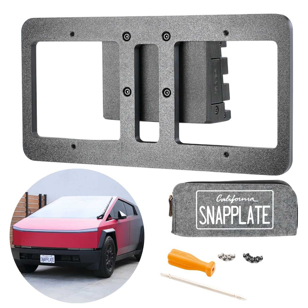 Tesla Cybertruck SNAPPLATE Front License Plate Mount, Removable, 2023-