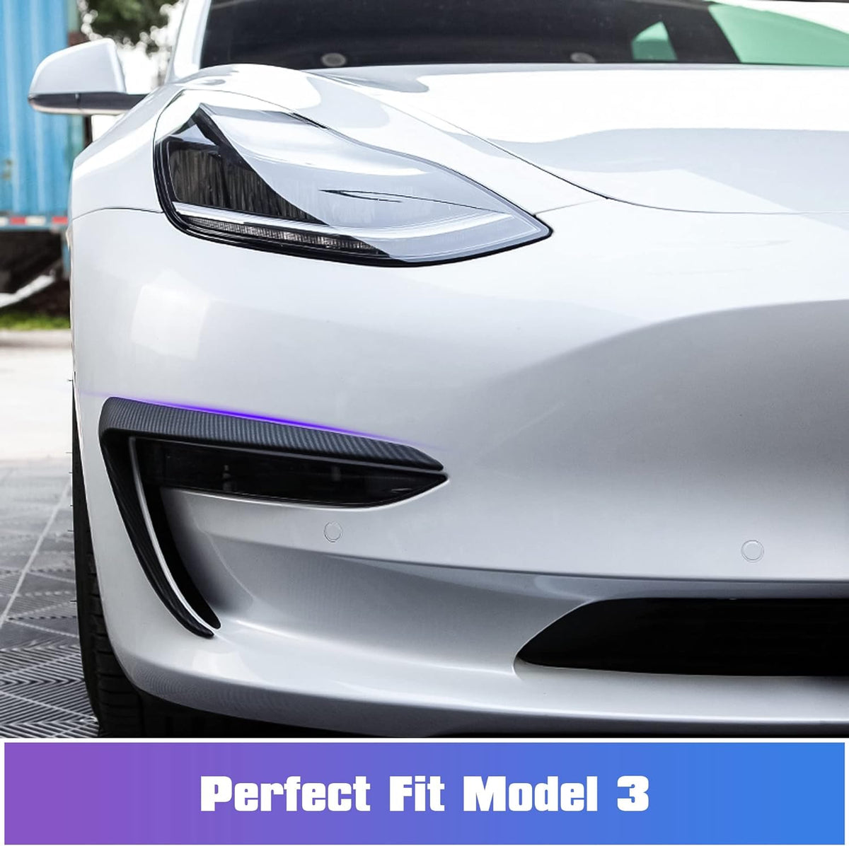 Tesla Model 3 Front Fog Light Trim Spoiler Light Cover Eyebrow Covers,