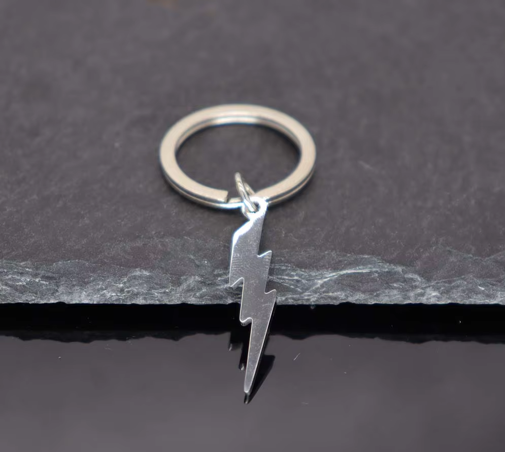 EV Key Chain, Lightning Bolt, Stainless Steel