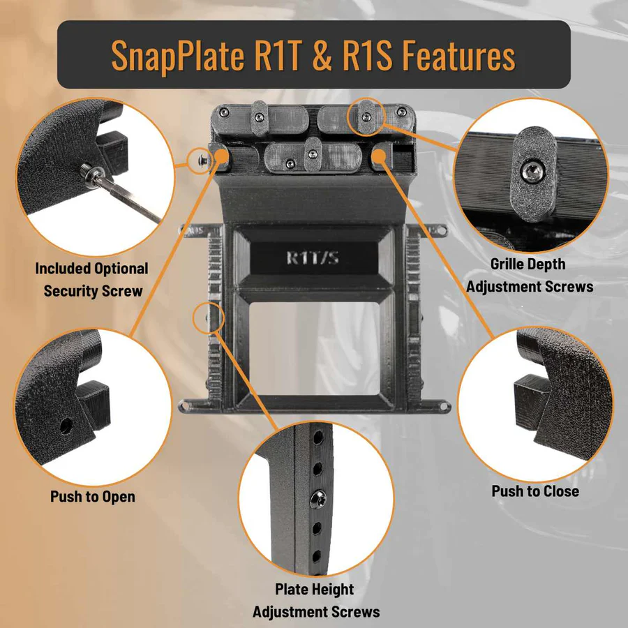 SNAPPLATE Front License Plate Mount, Removable for Rivian R1T & R1S, 2