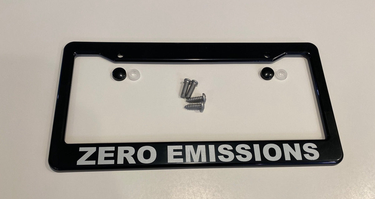 Mustang Mach-E Black ABS License Plate Frame with lettering "ZERO EMIS