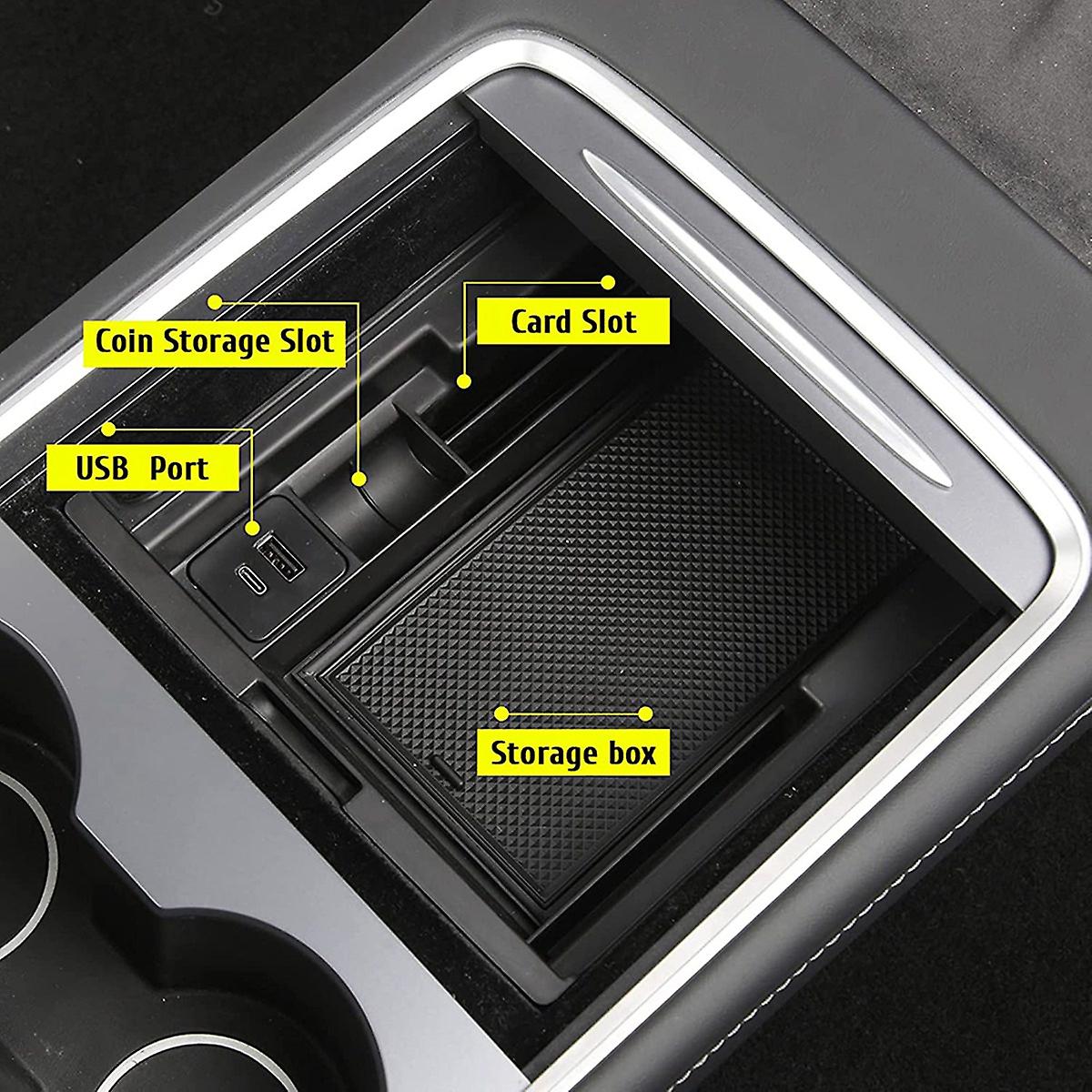 Tesla Model 3, Y Center Console Storage Box with USB Port, Pop-Up Clic