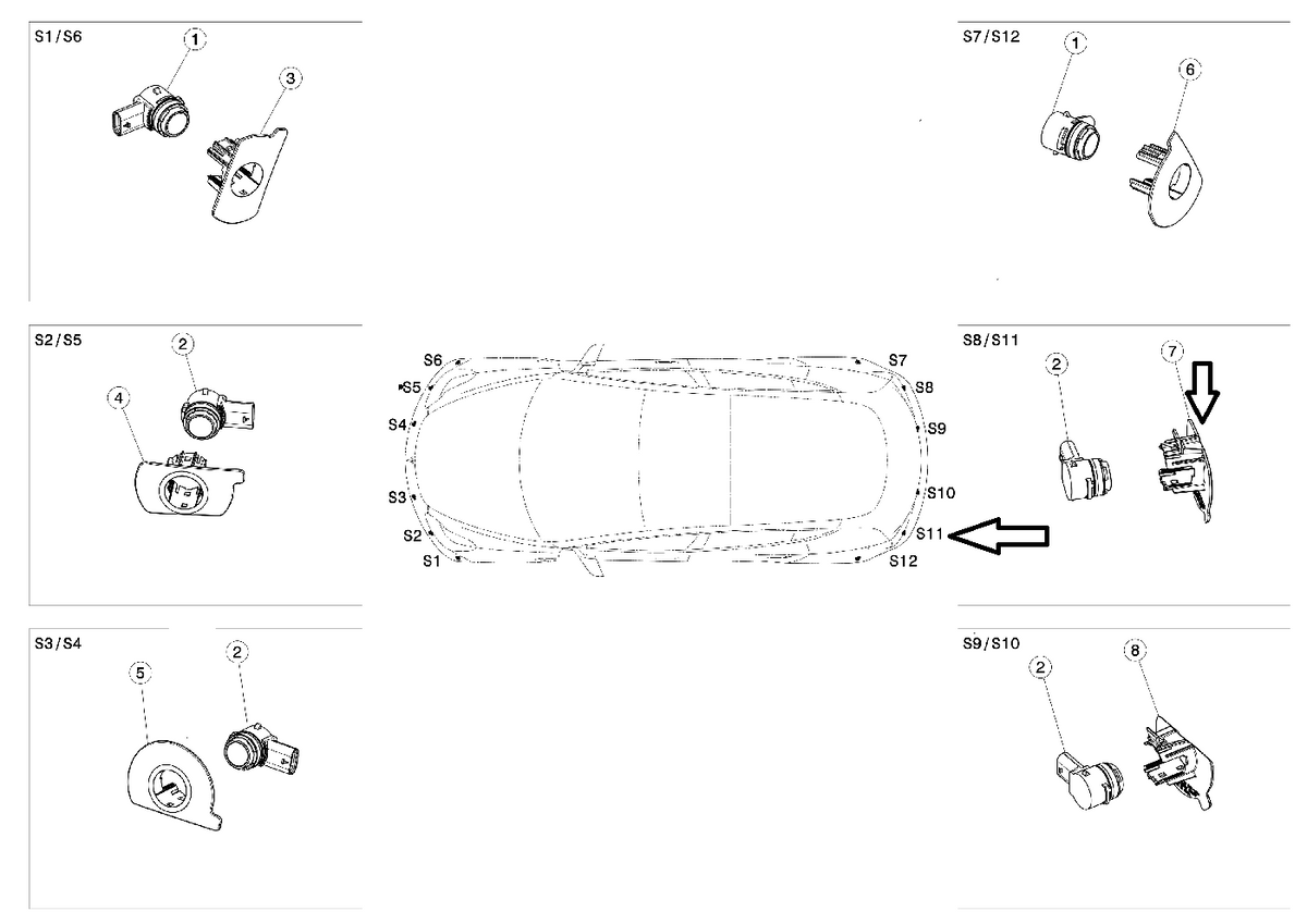 Tesla Model S Rear Bumper Park Assist Sensor Retainer, Rear Right S7,